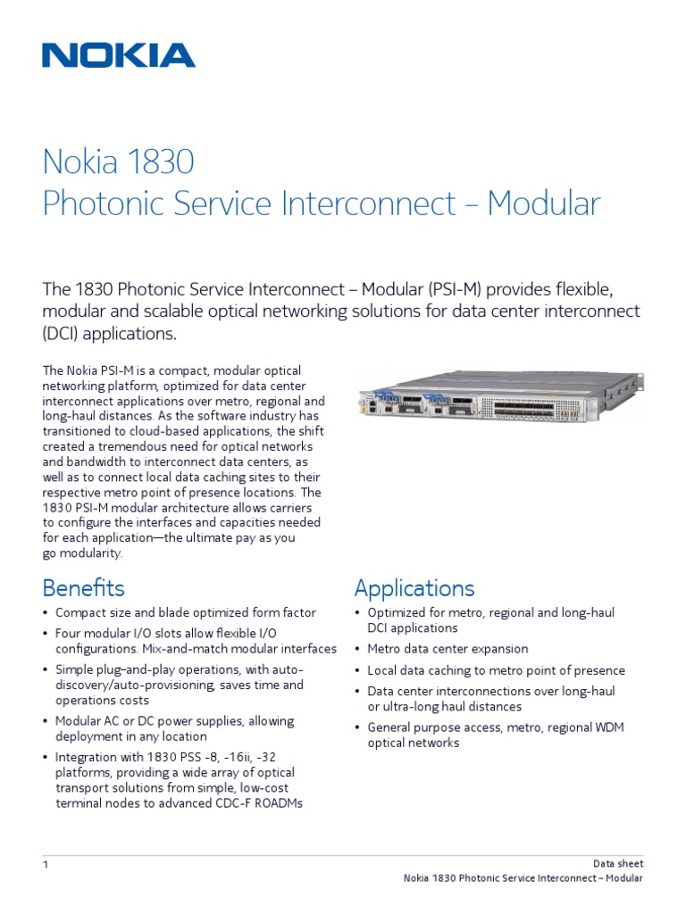 Nokia 1830 PSI-M Data Sheet | PDF | Wavelength Division Multiplexing ...