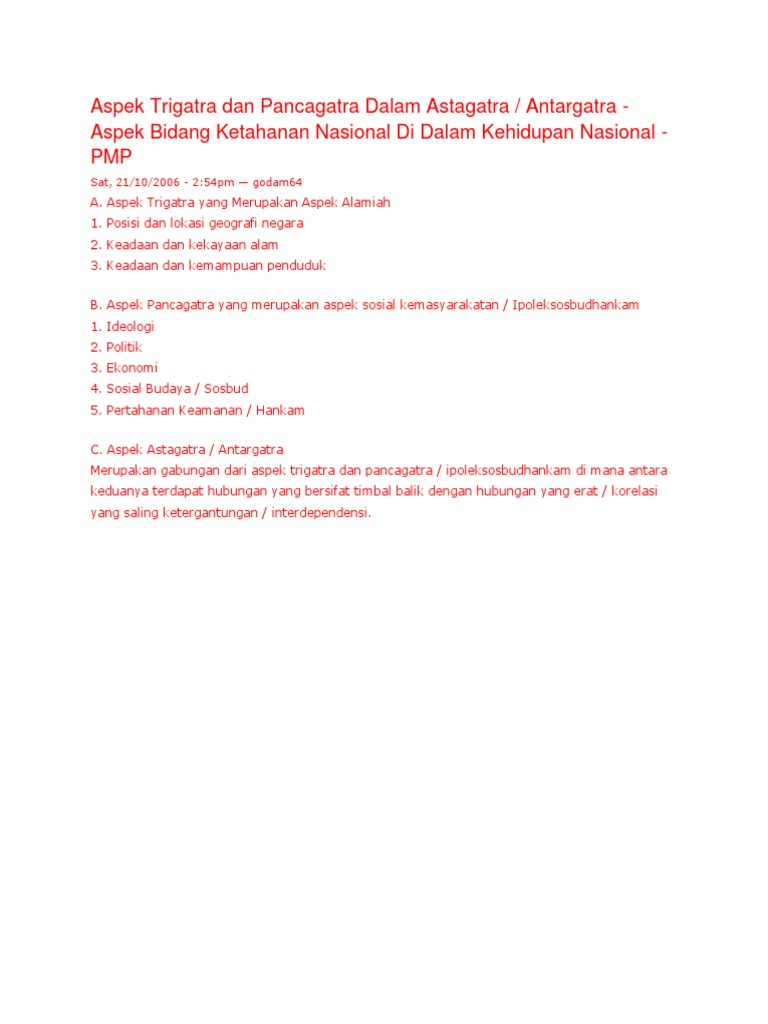 Toaz - Info Aspek Trigatra Dan Pancagatra Dalam Astagatra PR | PDF ...