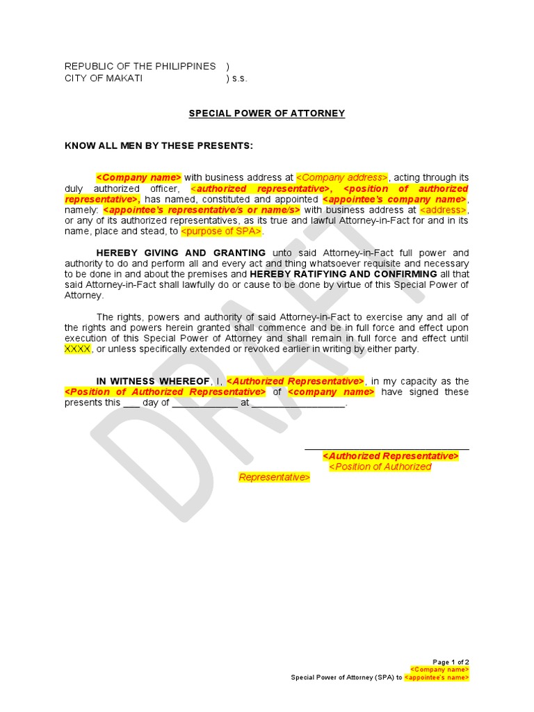 Sample SPA.DRAFT | PDF | Power Of Attorney | Justice