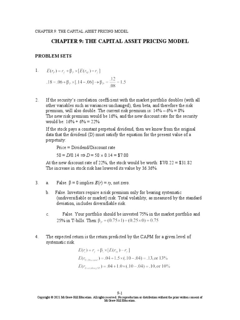 Chapter 9: The Capital Asset Pricing Model: Problem Sets | PDF ...