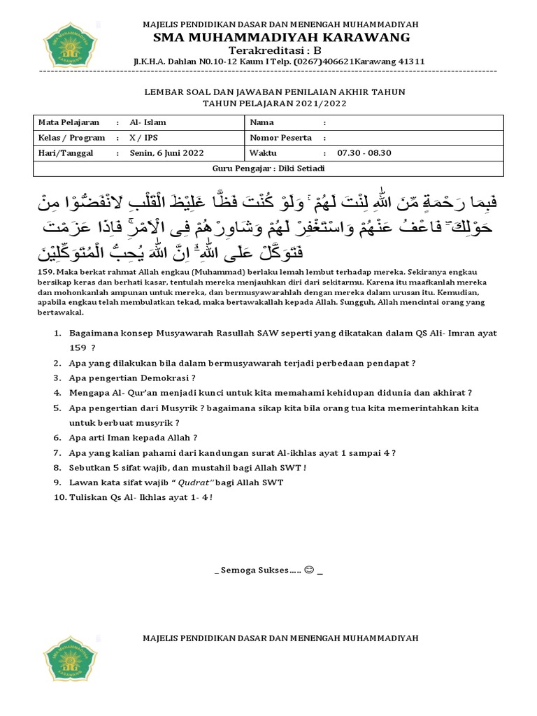 Contoh Kop Soal PAT | PDF