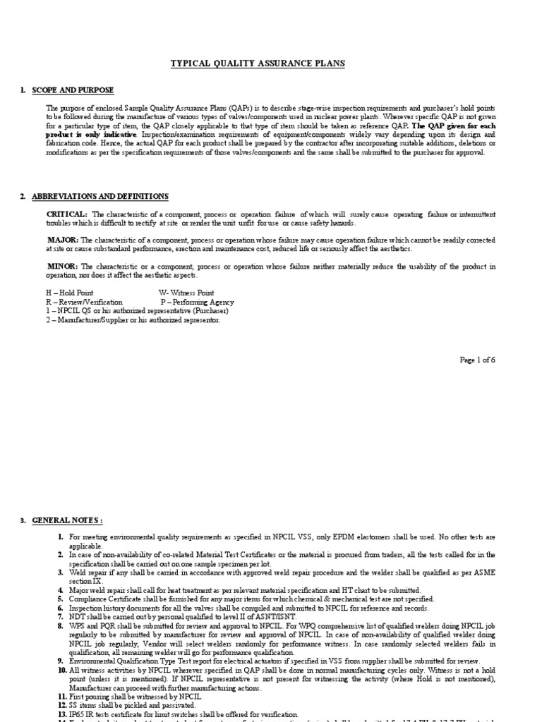 QAP - Gate Valve - NPCIL | PDF | Quality Assurance | Welding