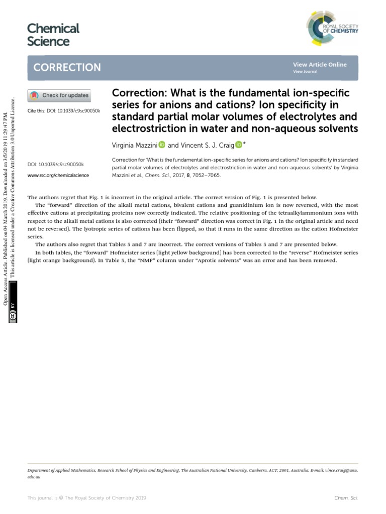 Chemical Science: Correction | PDF | Ion | Materials