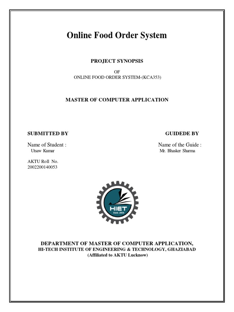 Online Food Order System: Project Synopsis | PDF | Websites | Prototype