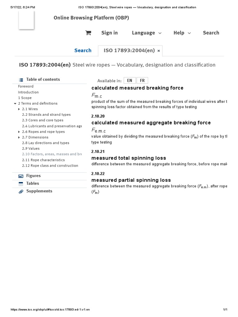 ISO 17893 - 2004 (En), Steel Wire Ropes - Vocabulary, Designation and ...