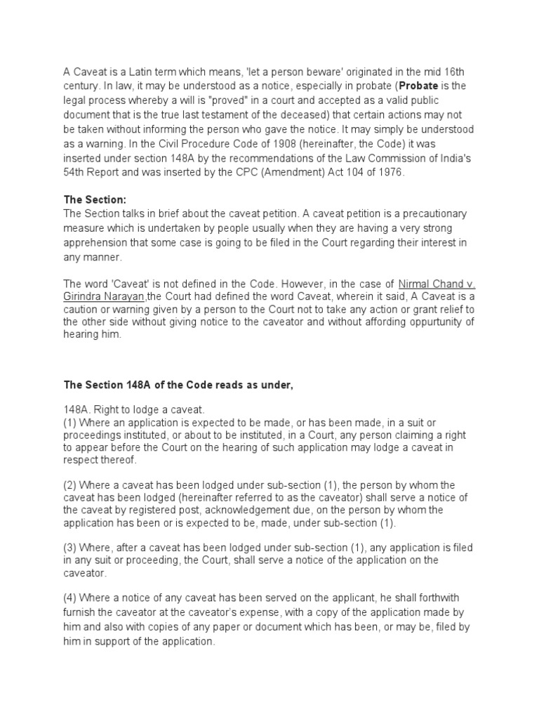 Caveat | PDF | Lawsuit | Probate