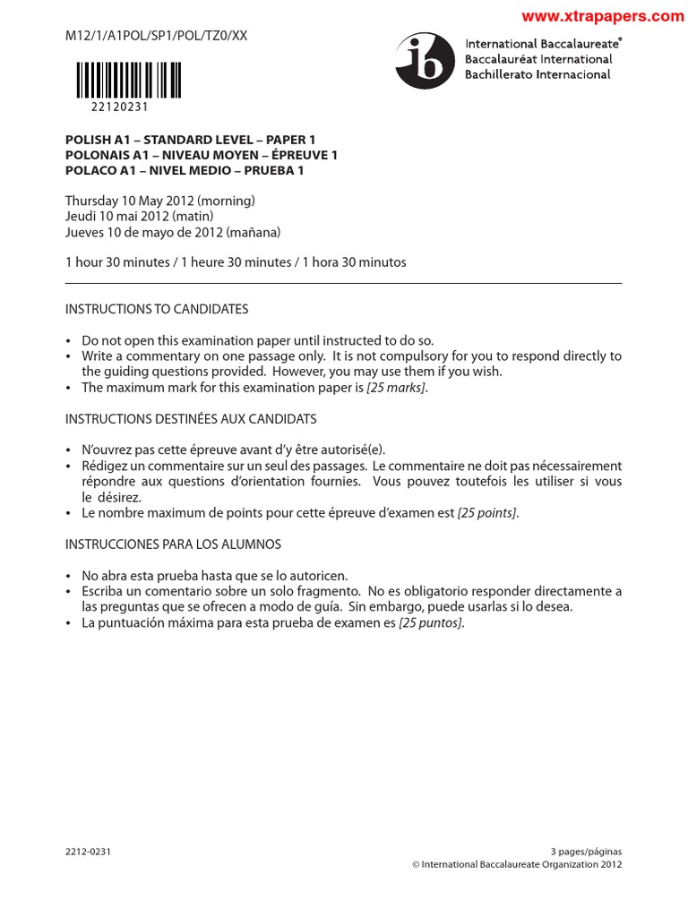 Polish A1 Paper 1 SL | PDF