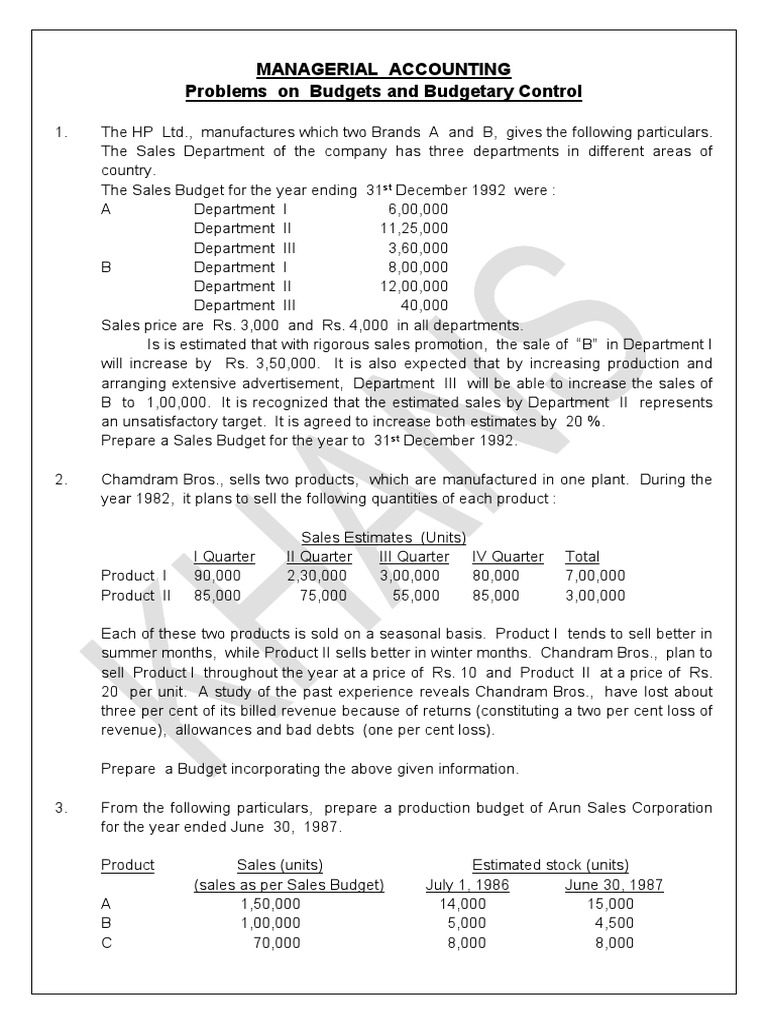 Problems On Budgets and Budgetary Control | PDF | Economies | Business