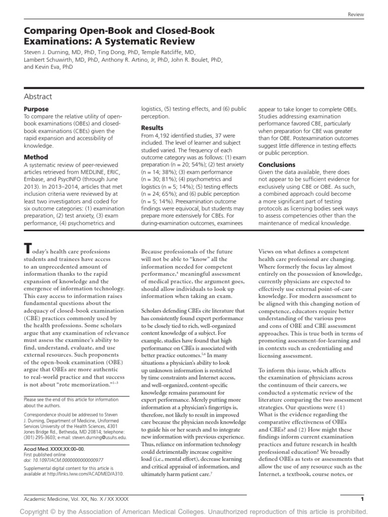Comparing Open-Book and Closed-Book Examinations: A Systematic Review ...