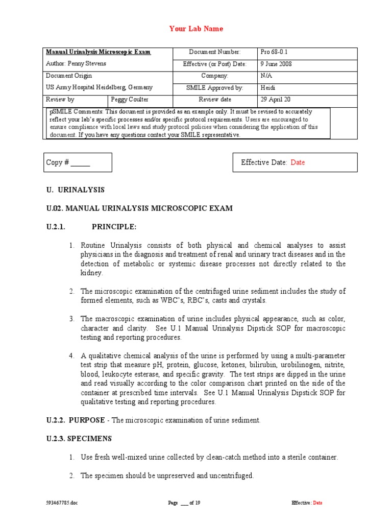 Pro68-01 Manual Urin Micro SOP | PDF