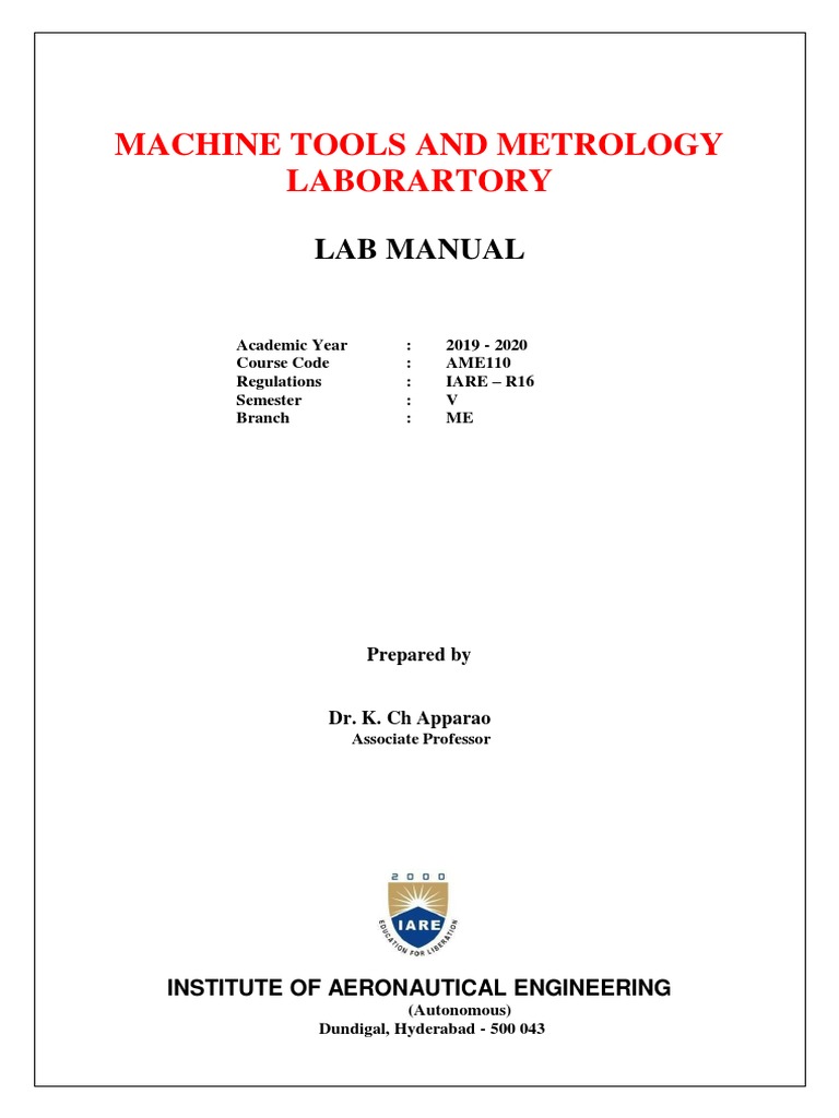 Machine Tools and Metrology Lab Manual | PDF | Engineering | Grinding ...