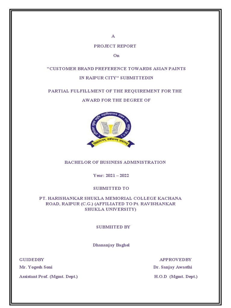 Asian Paints BBA Final Year Project | PDF | Brand | Business