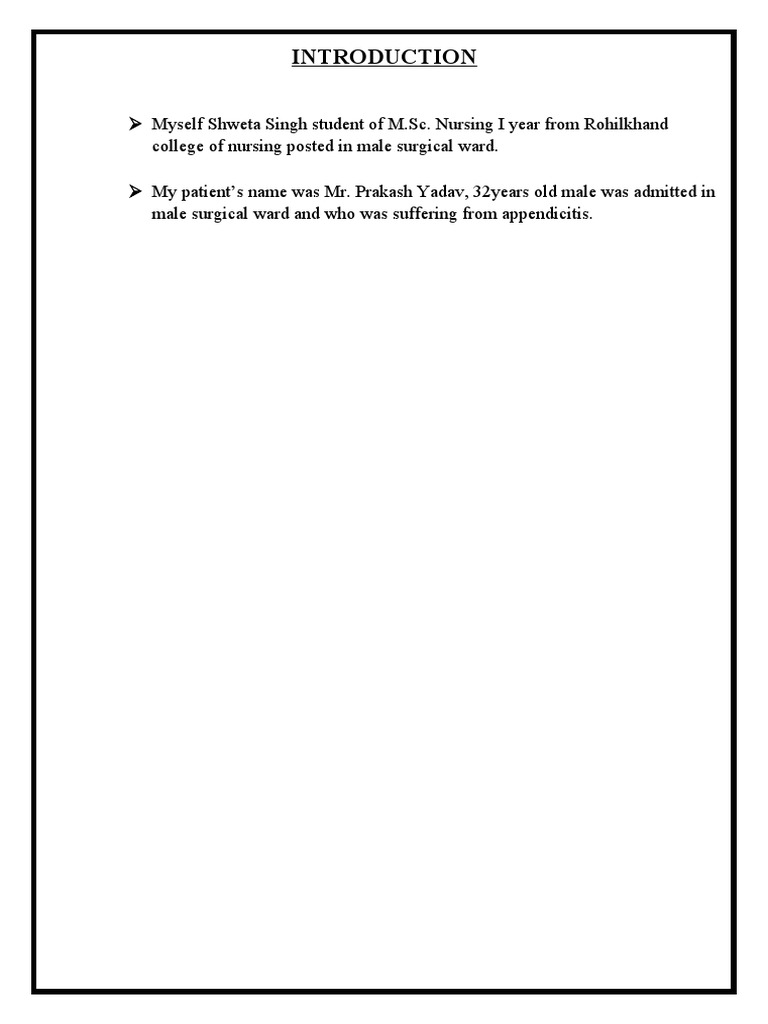 Case Study On Appendicitis | PDF | Health Sciences | Medicine