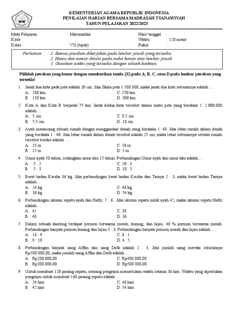 SOAL MTK 7 Edit | PDF