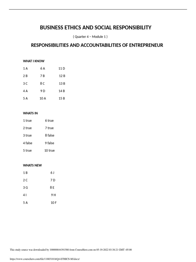 Business Ethics and Social Responsibility: Responsibilities and ...