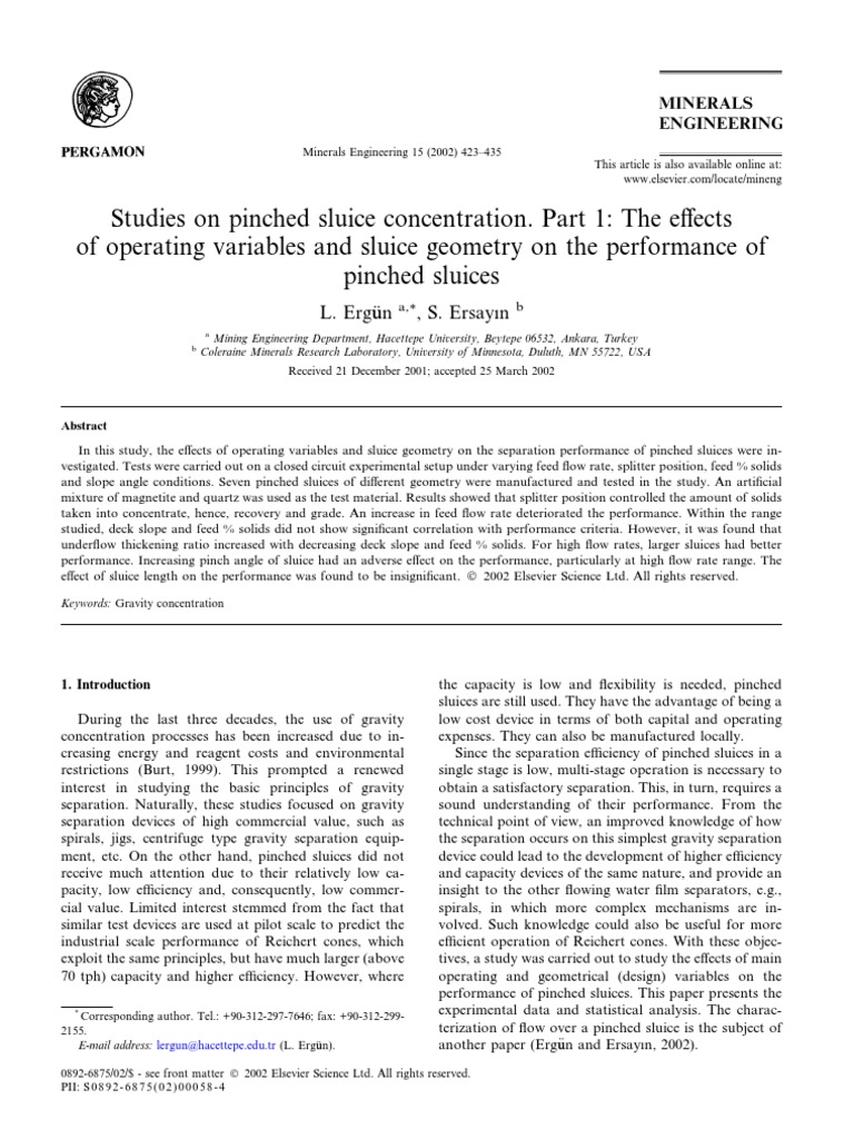 Pinched Sluice Performance Study | PDF