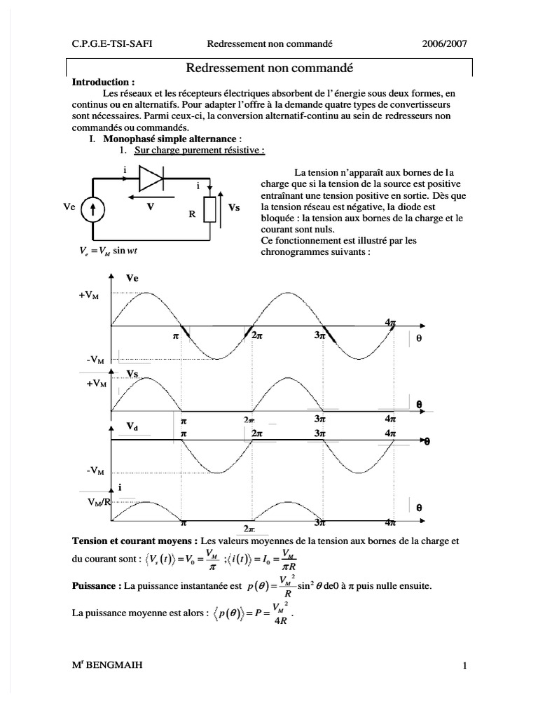 PDF Chapitre 16 Redressement Non Commande Compress | PDF | Redresseur | Électricité