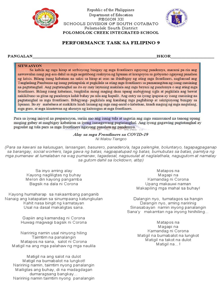 Performance Task Sa Fil 9 | PDF