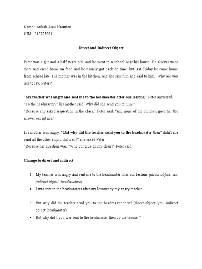 Grammar (Direct Indirect Object) | PDF