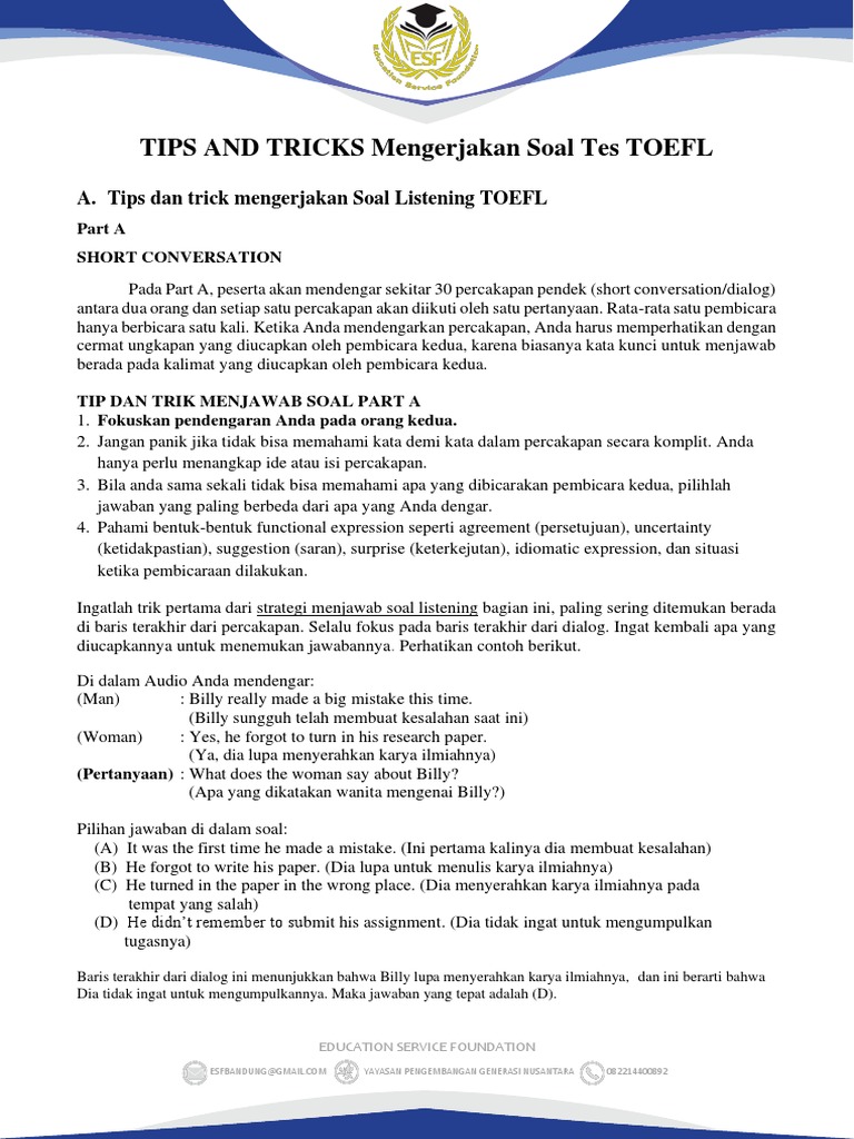 Tips and Tricks TOEFL Examples | PDF | Seni & Disiplin Bahasa
