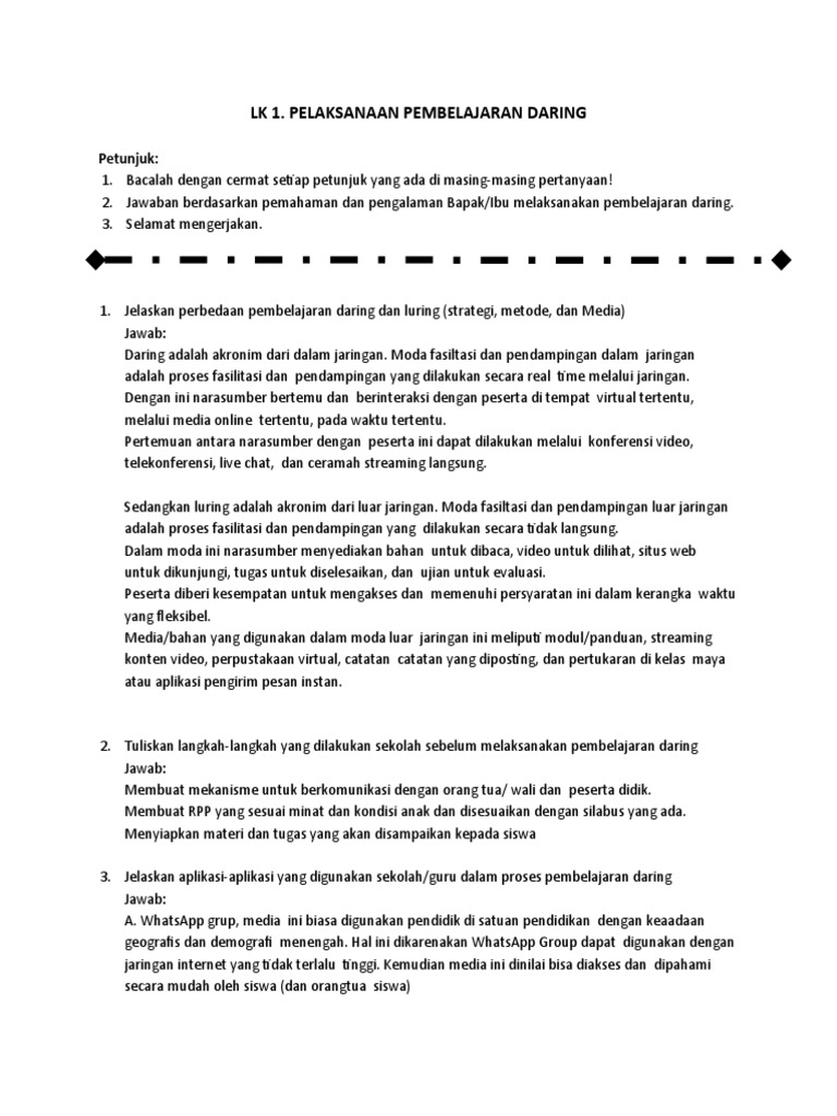 LK 1 - Pelaksanaan Pembelajaran Daring | PDF | Komputer