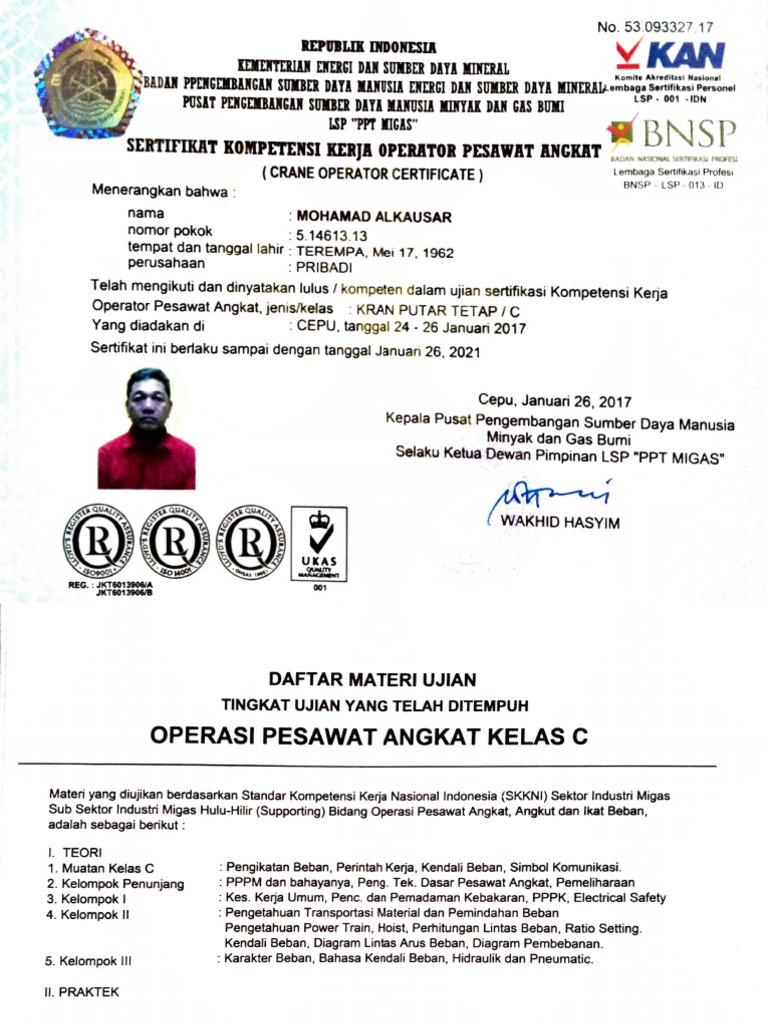 Sertifikat Operator Crane Kelas C | PDF