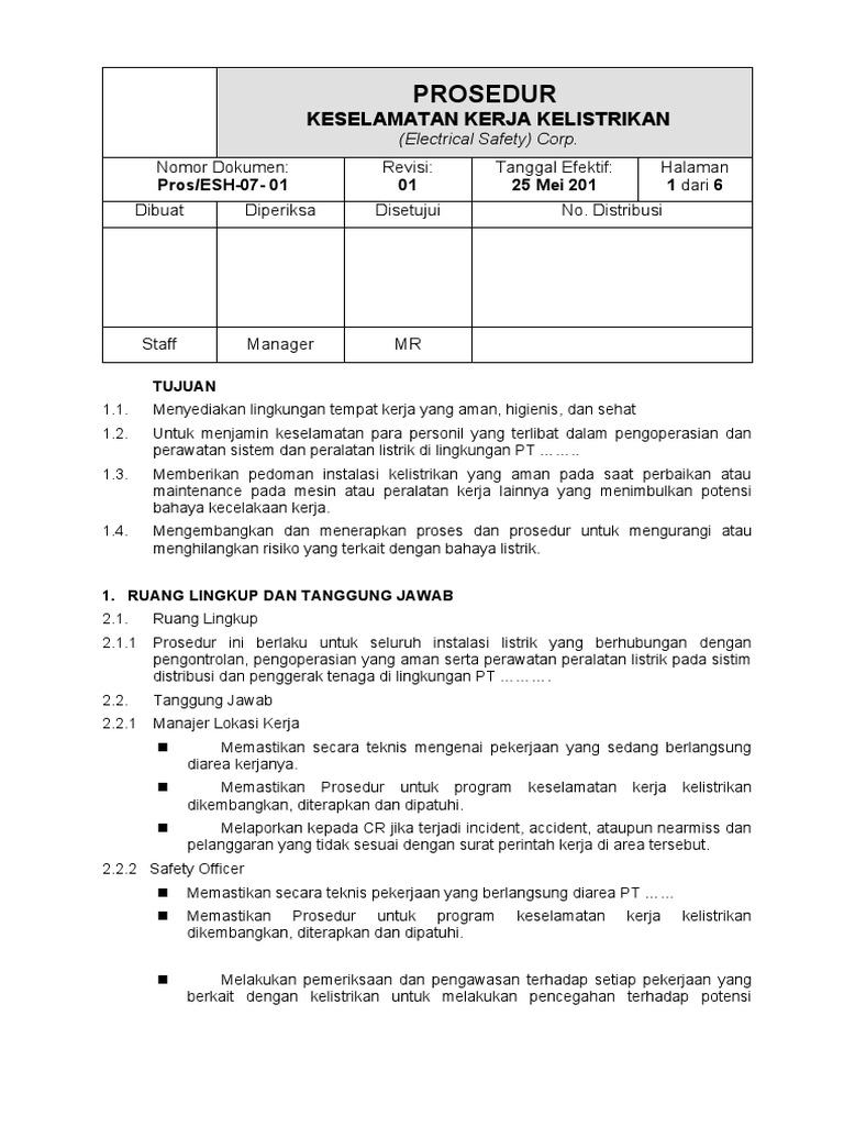 SOP 34 Keselamatan Kerja Kelistrikan (Electrical Safety) | PDF