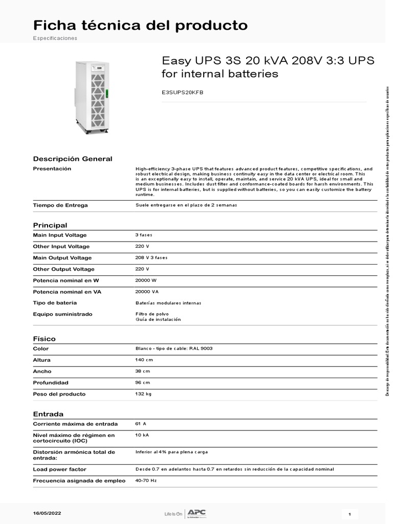 Easy UPS 3S - E3SUPS20KFB | PDF | Cantidades fisicas | Electrónica