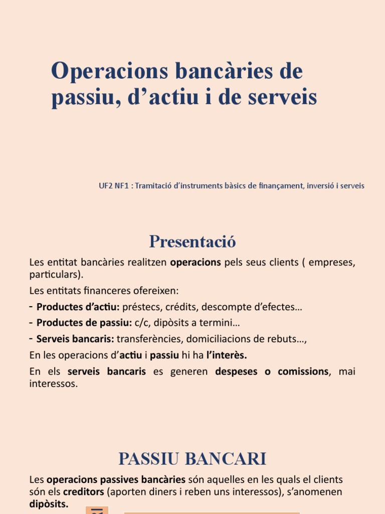 Operacions Bancàries de Passiu, D'actiu I de | PDF Operacions Bancàries de Passiu, D'actiu I de | PDF