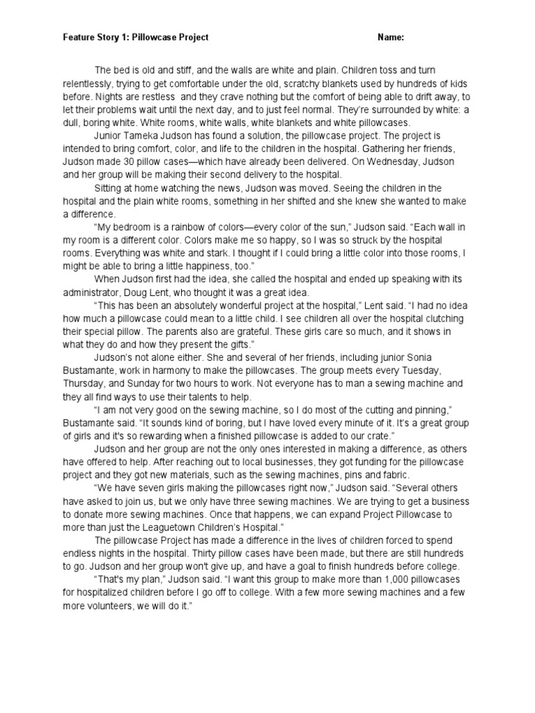 Kayla Fleming - Feature Story 1 | PDF | Pillow