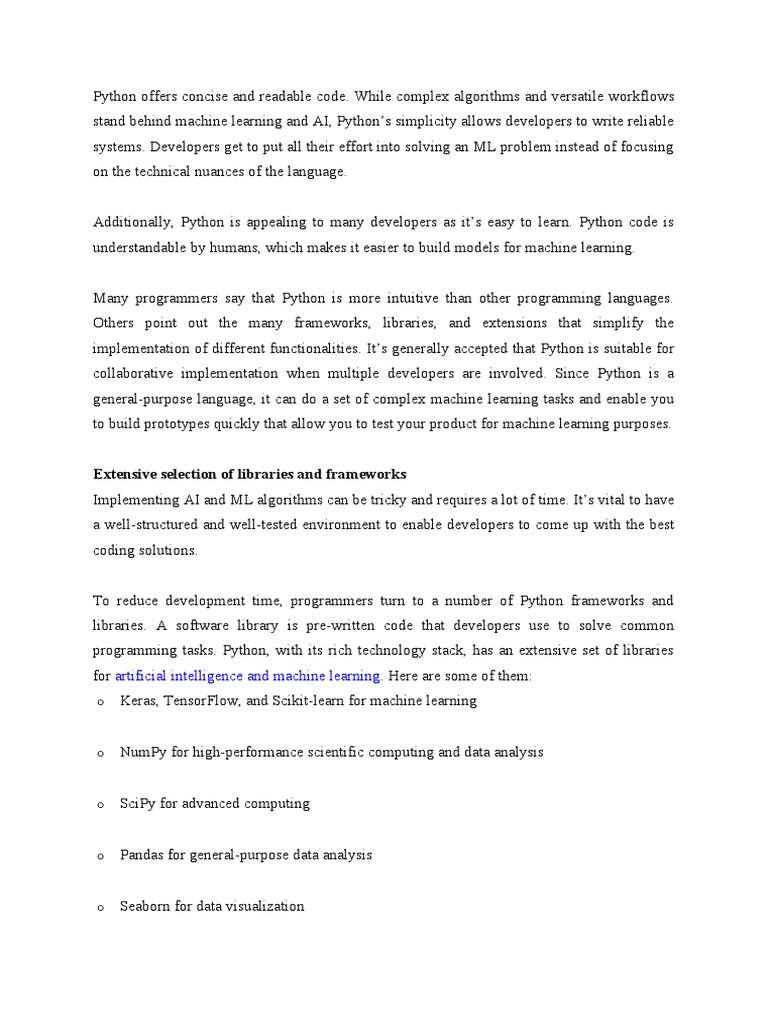 About Python For AI and ML | PDF | Python (Programming Language ...