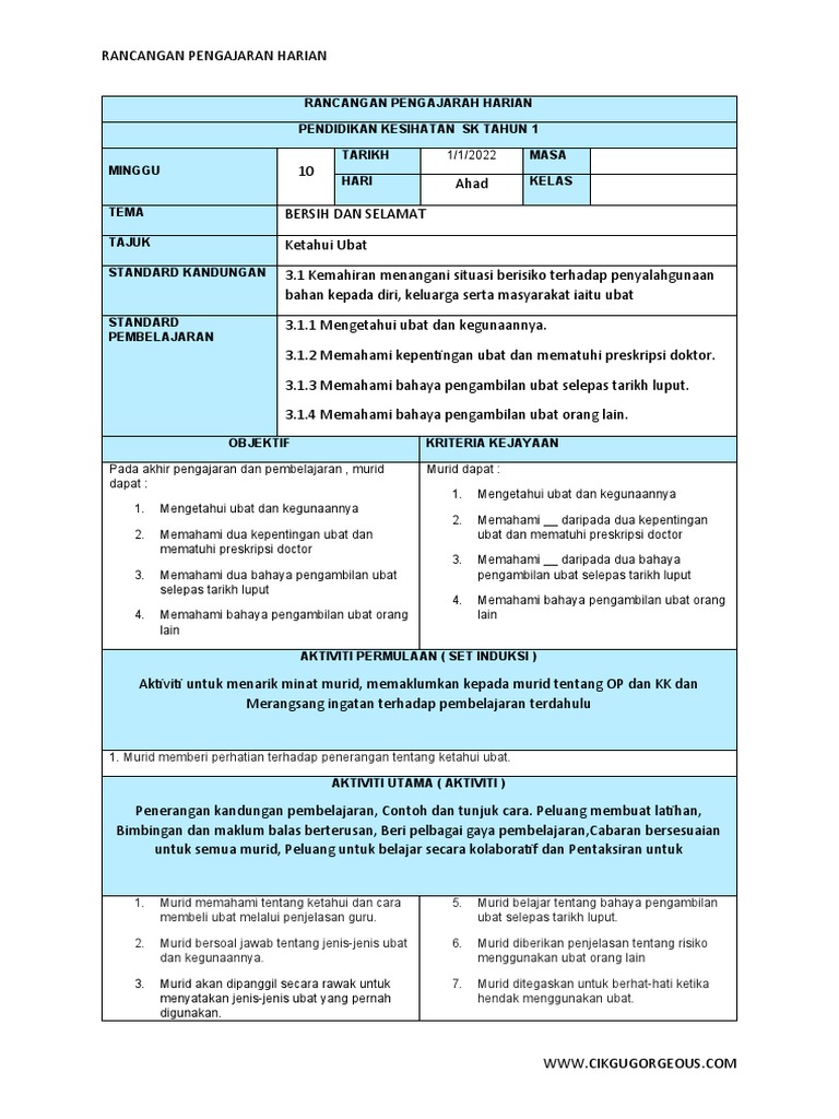 RPH Minggu 10 PK THN 1 by Cikgu Gorgeous | PDF
