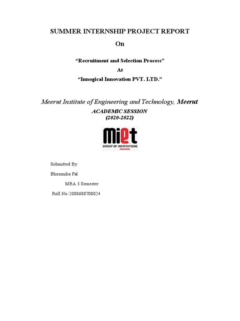 Summer Internship Report | PDF | Recruitment | Popular Culture & Media ...