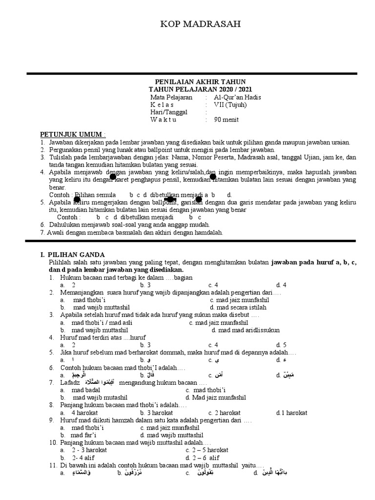 Soal Qurdis PAT22 | PDF