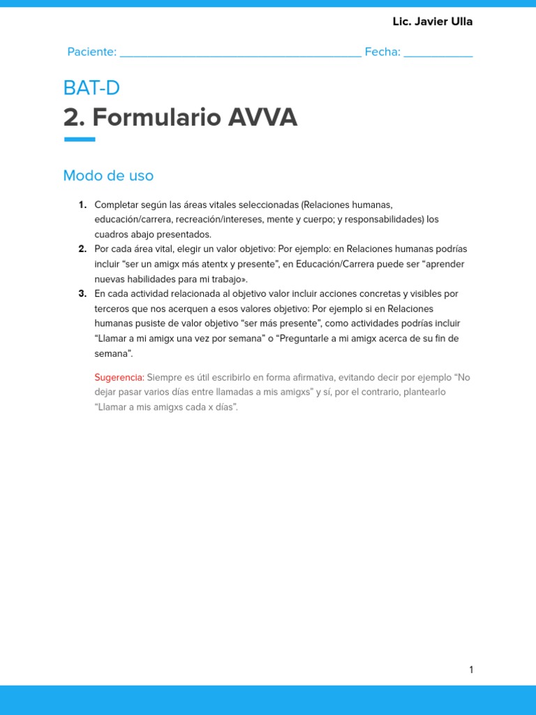 Formulario AVVA | PDF | Cognición | Sicología