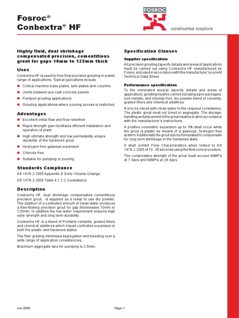 Fosroc Conbextra HF TDS | PDF | Cement | Concrete