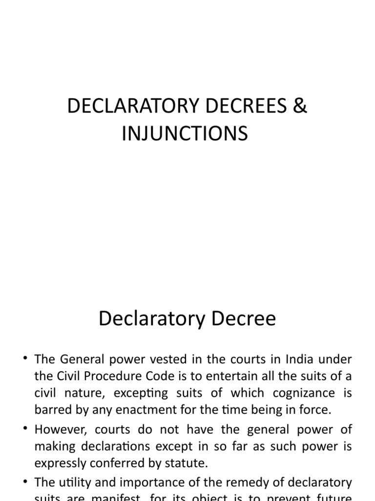 Declaratory Decrees & Injunctions Explained | PDF | Injunction | Equity (Law)