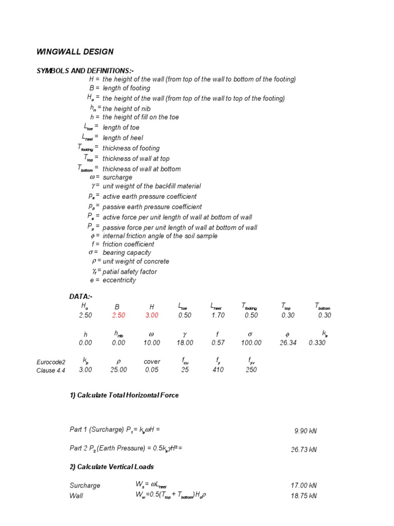 Wingwall Design and Calculations | PDF | Continuum Mechanics ...