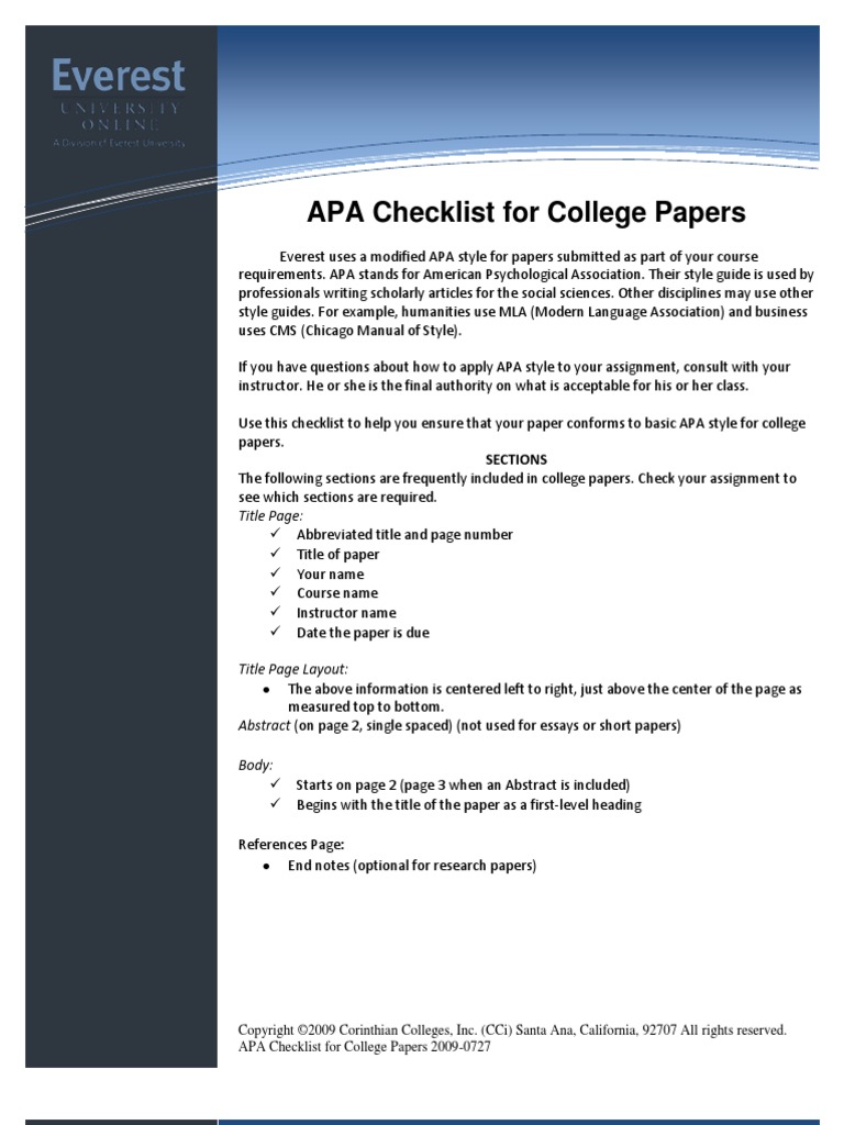 APA Checklist | PDF | Citation | Apa Style