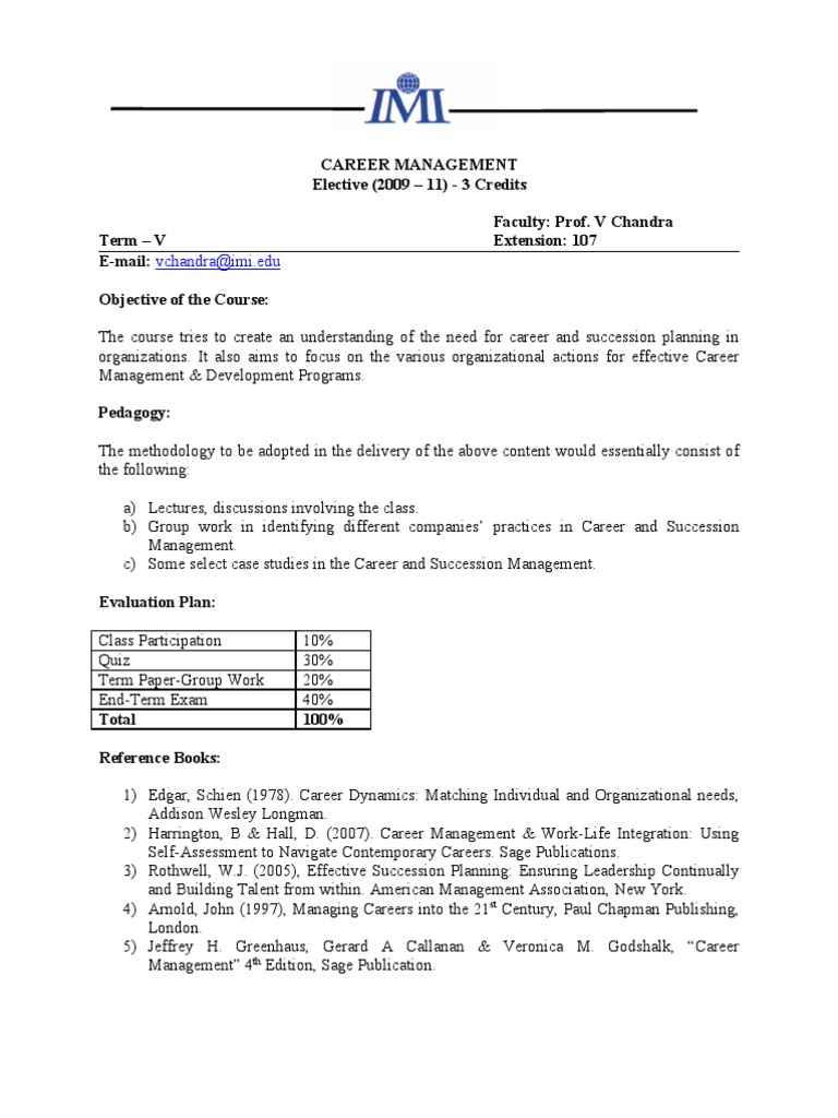 Career Management - Course Outline | PDF | Succession Planning | Learning