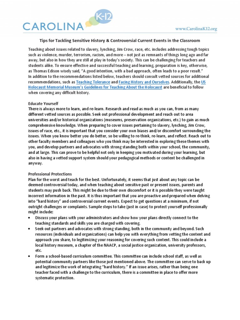 Tips For Tackling Sensitive History & Controversial Current Events in ...