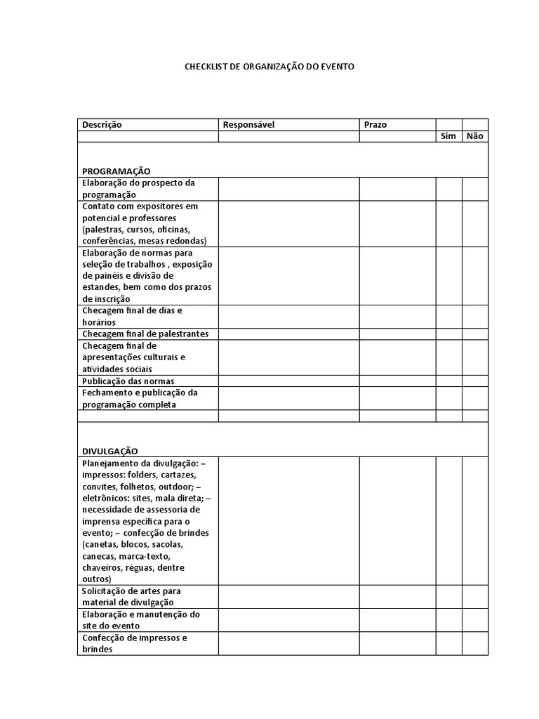 Checklist de Organização Do Evento | PDF