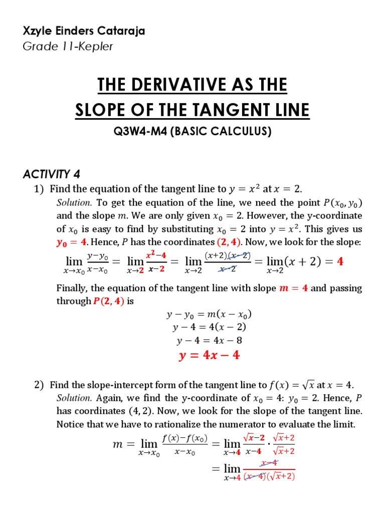 The Derivative As The Slope of The Tangent Line: Grade 11-Kepler ...
