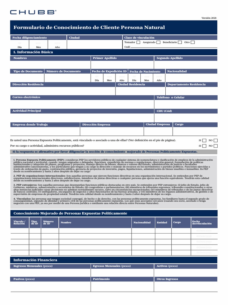 Formulario de Conocimiento Del Cliente Persona Natural 2021 | PDF | Póliza de seguros | Seguro