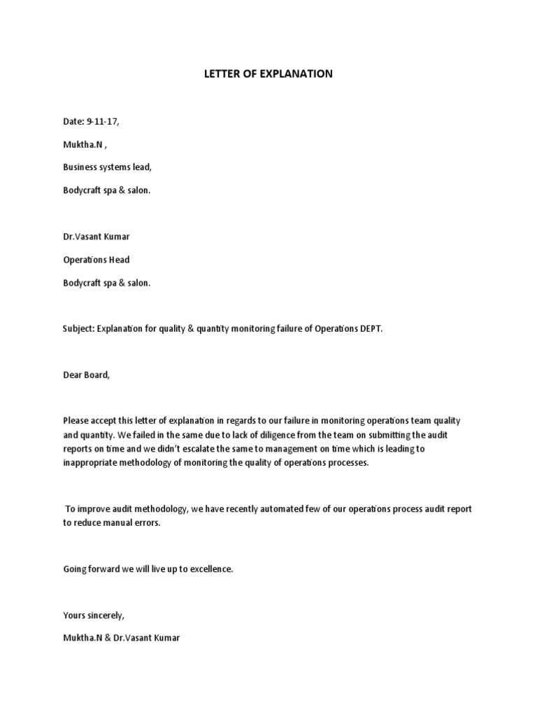 Letter of Explanation | PDF