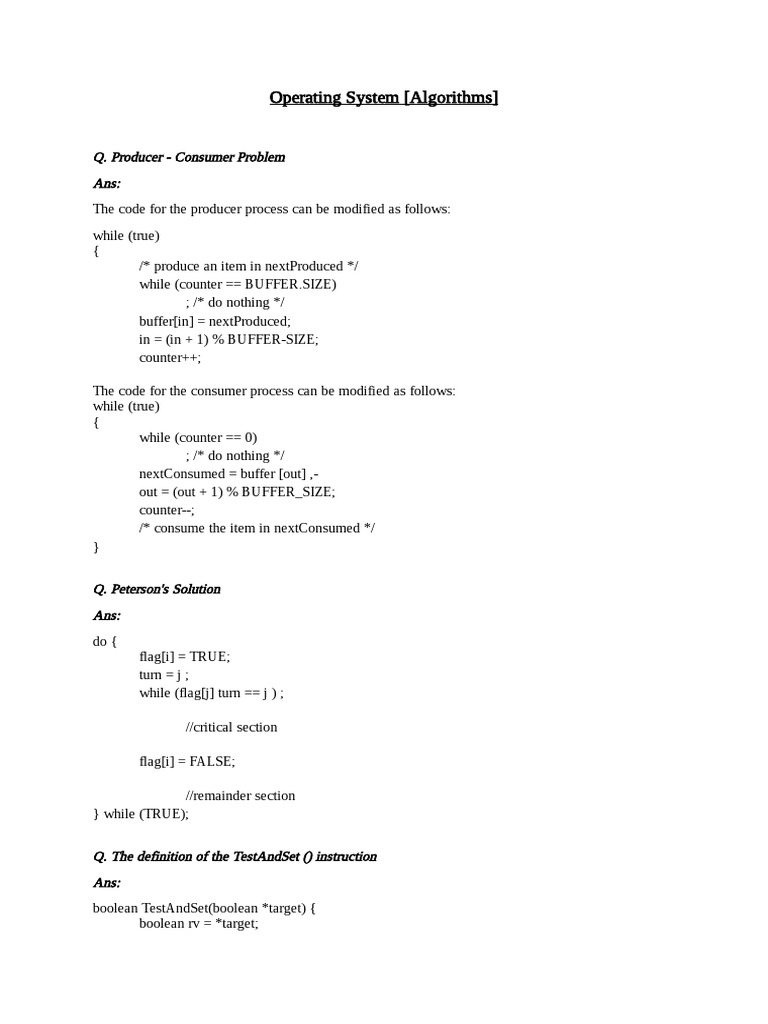 Operating System (Algorithms) : Q. Producer - Consumer Problem Ans | PDF | Applied Mathematics ...