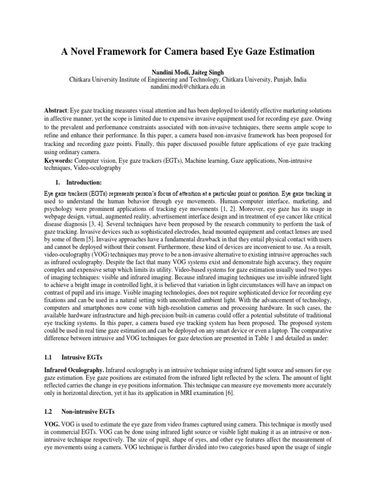 A Novel Framework For Camera Based Eye Gaze Estimation | PDF | Infrared ...