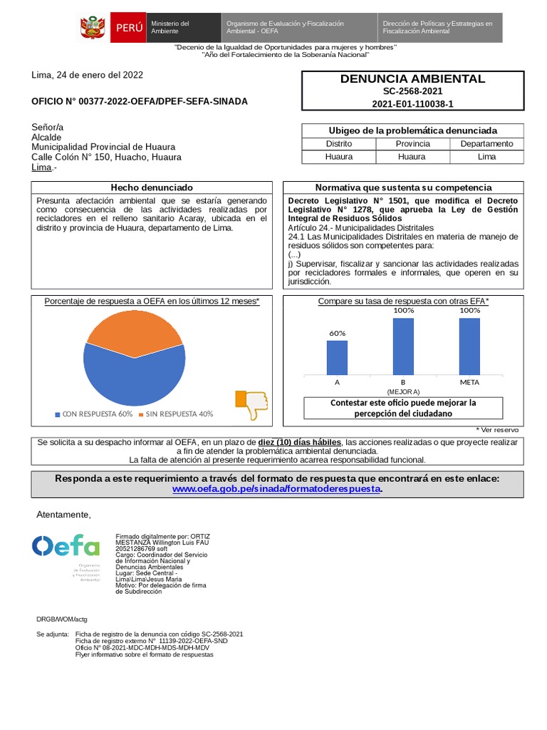 Oficio 377-2022-OEFA-DPEF-SEFA-SINADA | PDF | Gobierno