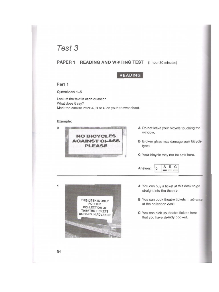 PET 7 Test 3 Reading, Writing and Listening | PDF