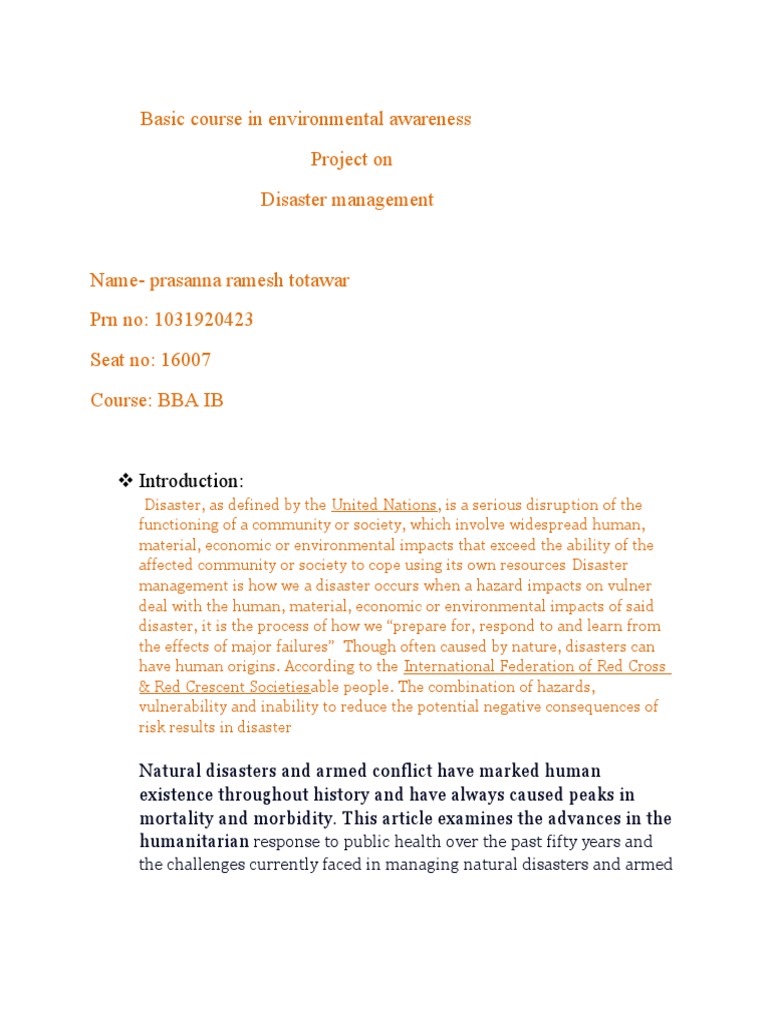 Basic Course in Environmental Awareness PROJECT | PDF | Earthquakes ...